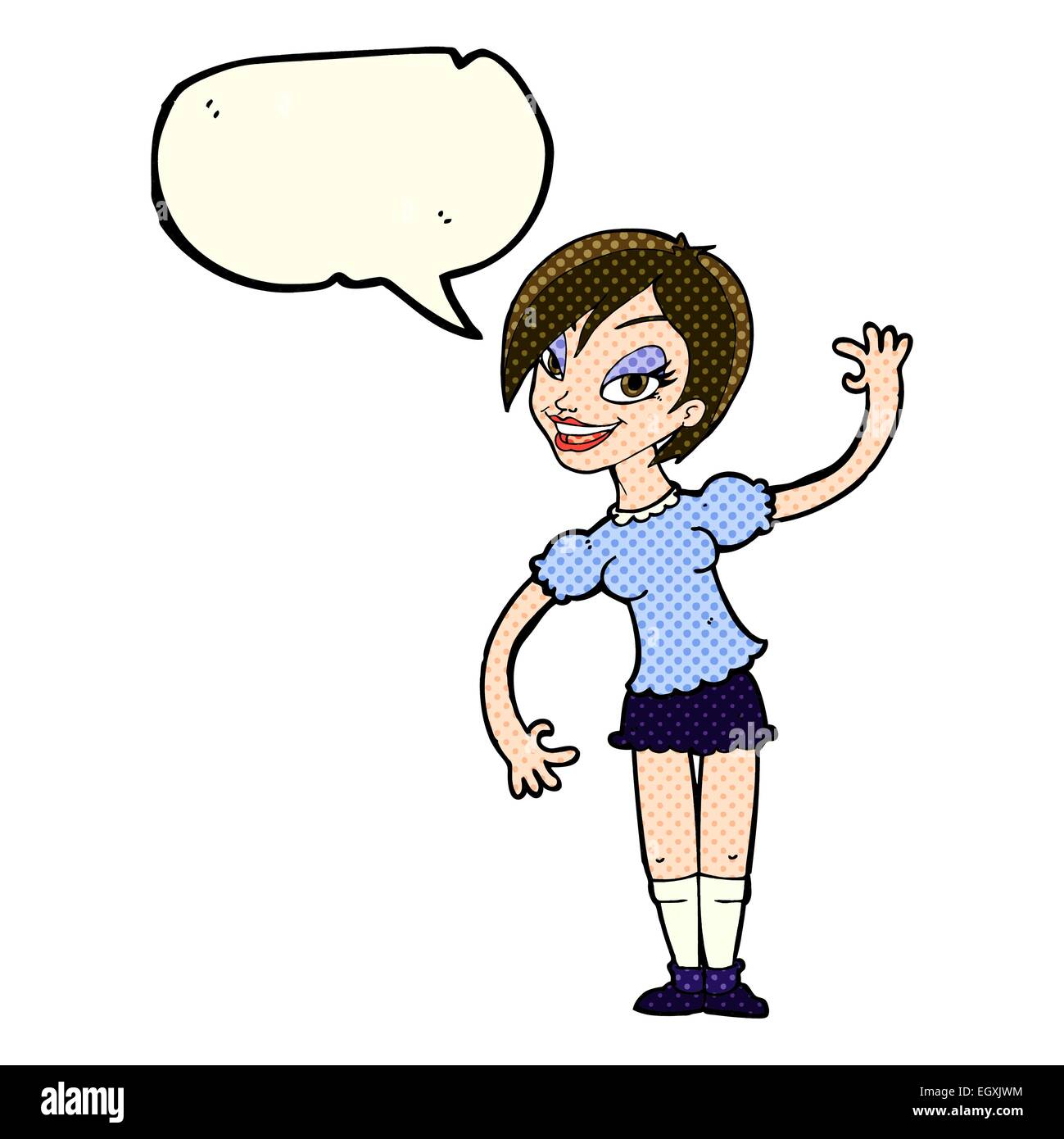 cartoon girl waving with speech bubble Stock Vector Image & Art - Alamy