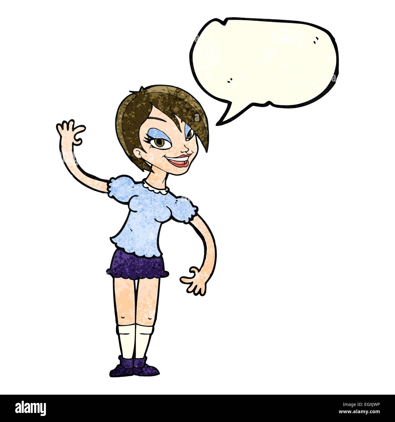cartoon girl waving with speech bubble Stock Vector Image & Art - Alamy