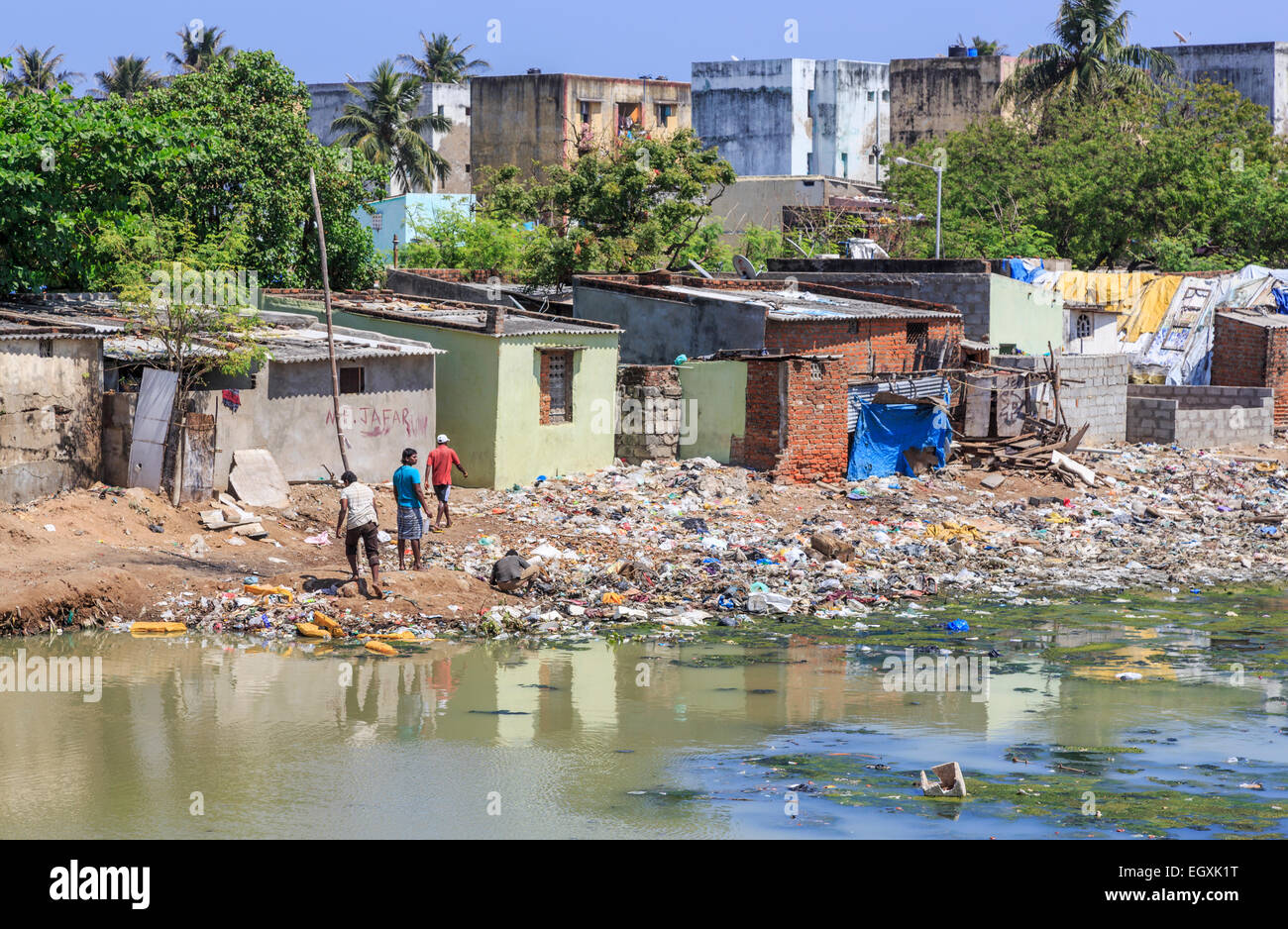 Third world poverty lifestyle: Local people sifting rubbish in slums on ...