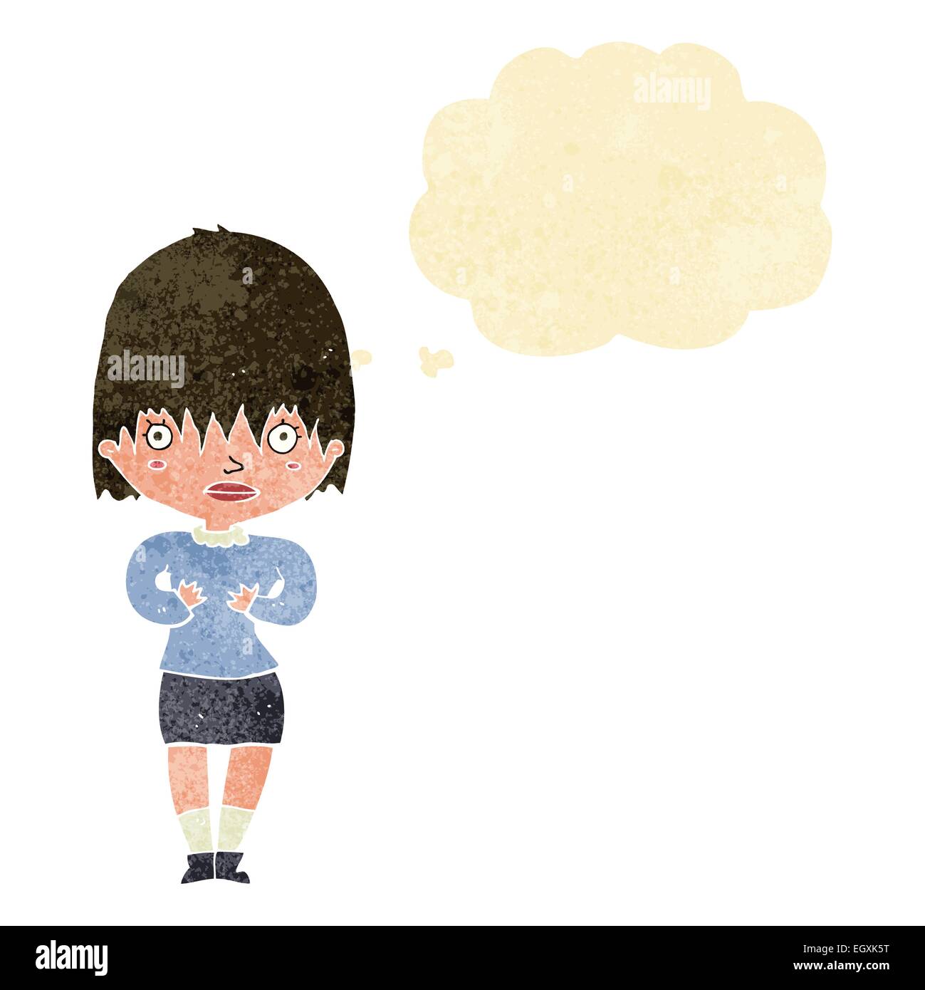 cartoon woman making Who Me? gesture with thought bubble Stock Vector ...