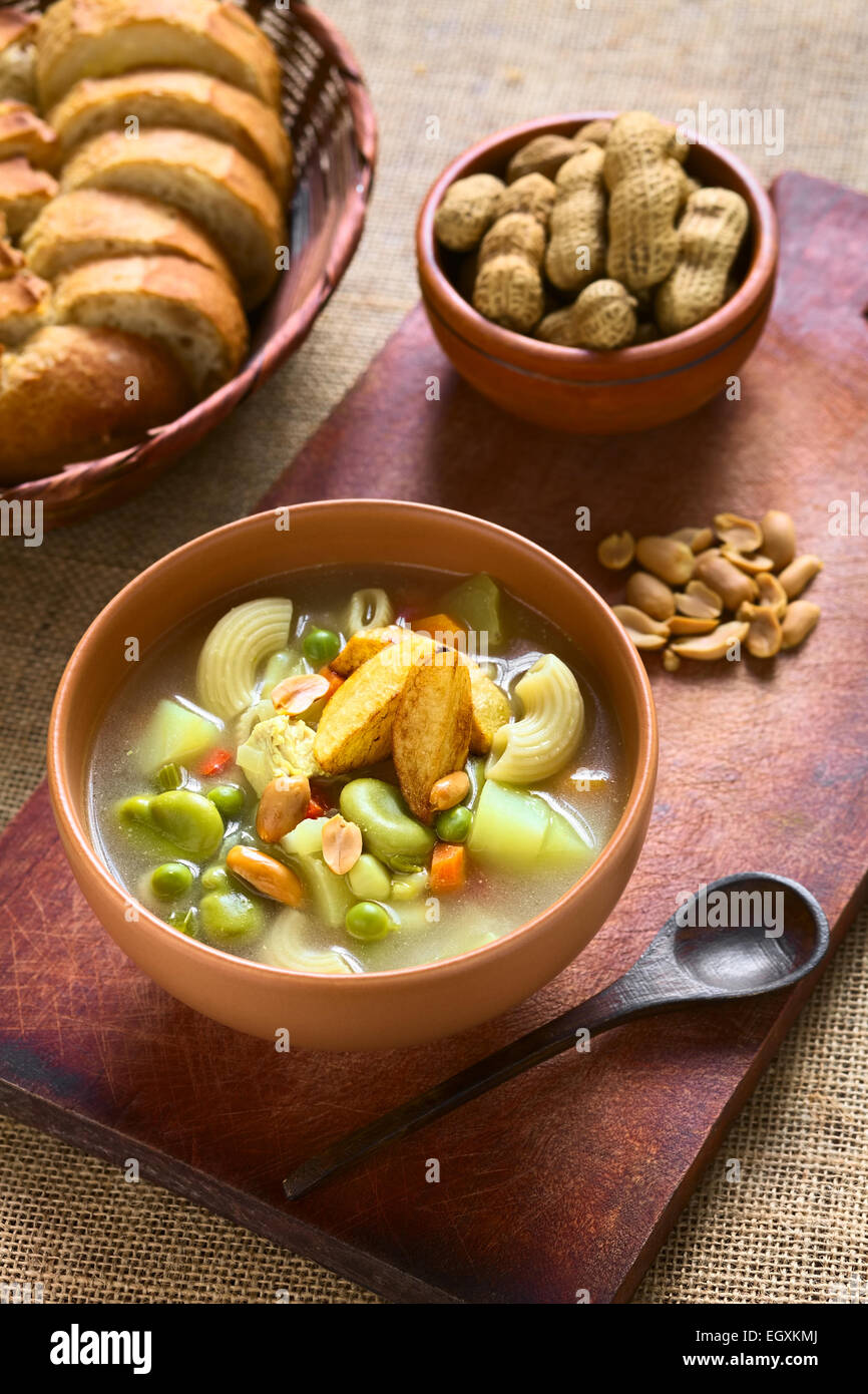 Bowl of traditional Bolivian Sopa de Mani (peanut soup) made of meat ...