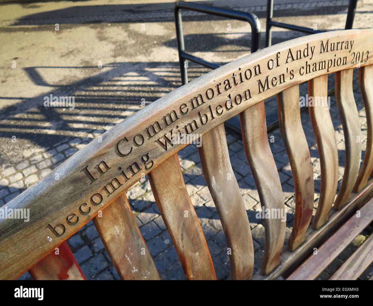 Andy Murray's commemorative Wimbledon bench in Dunblane Stock Photo - Alamy