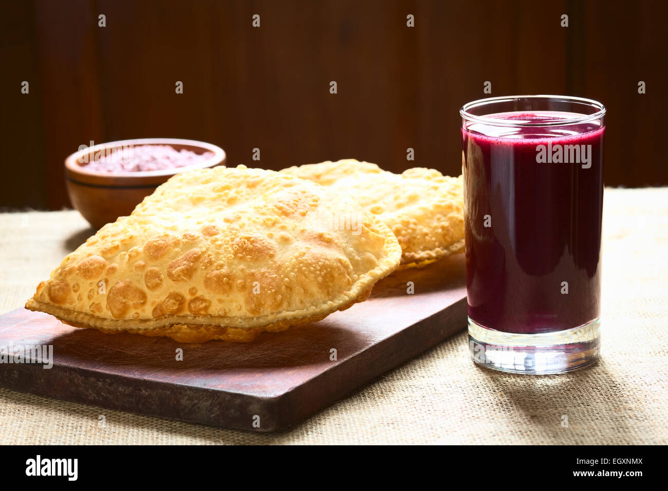 Traditional Bolivian snack called Pastel (deep-fried pastry filled with ...