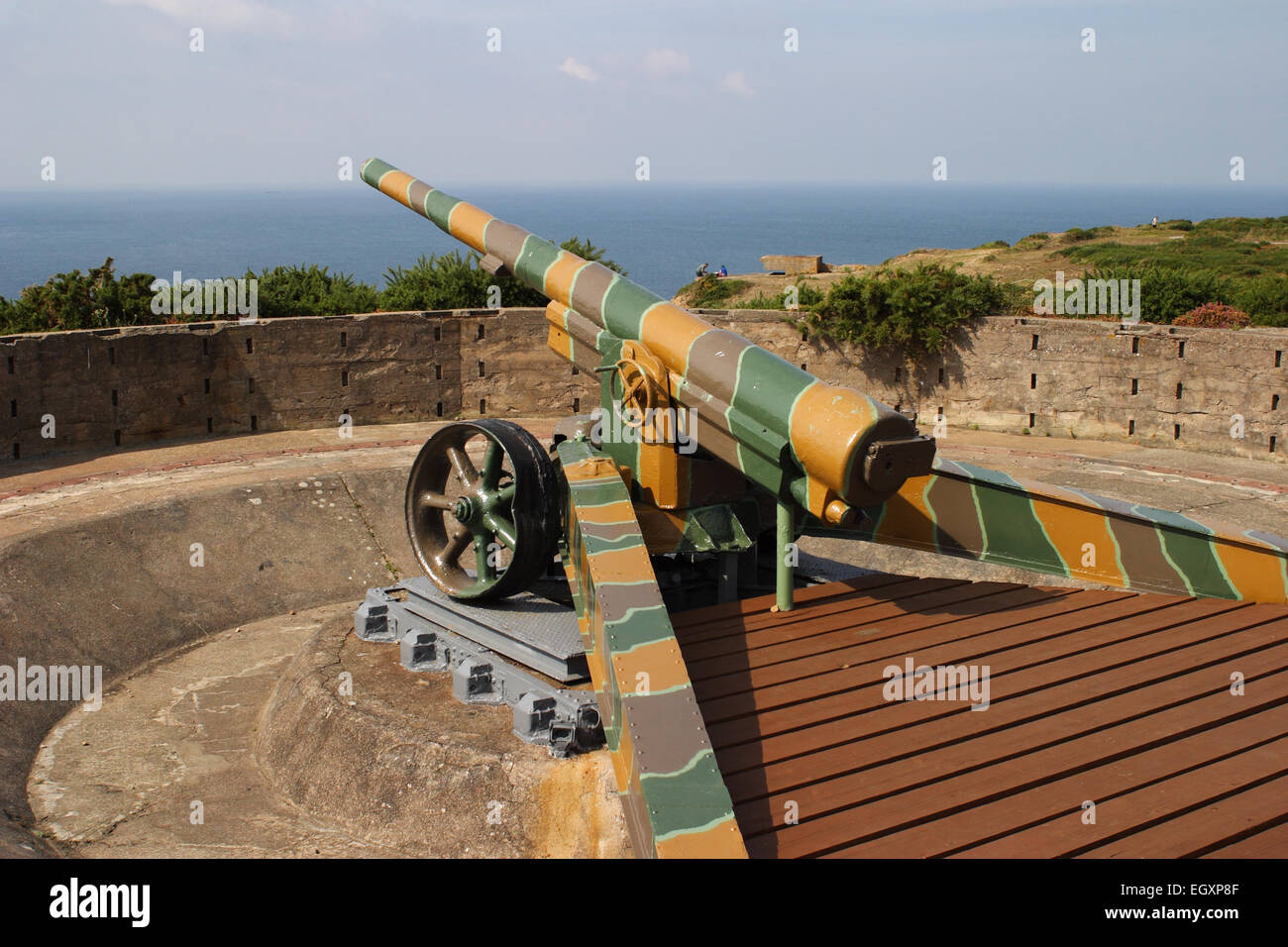 German gun emplacement in summer sunshine at Battery Moltke, L'Etacq ...