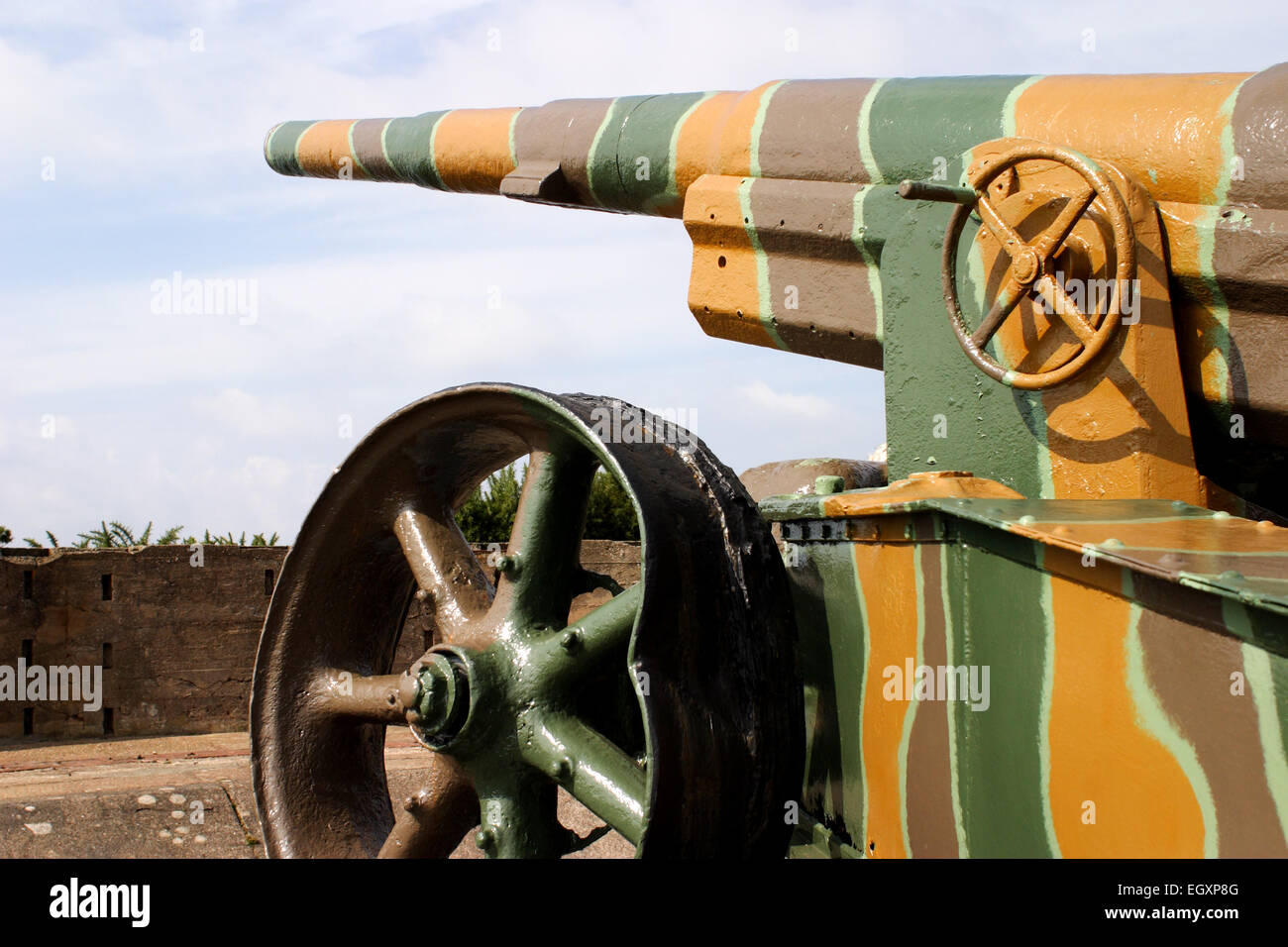 German gun emplacement in summer sunshine at Battery Moltke, L'Etacq ...