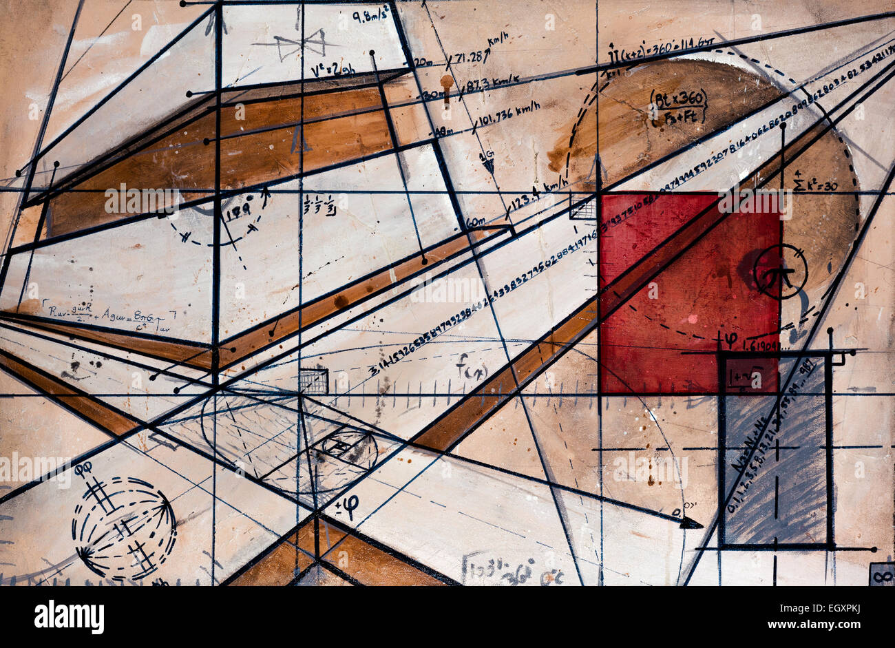 Real Contemporary Painting on Canvas with code, maths and gold number ...