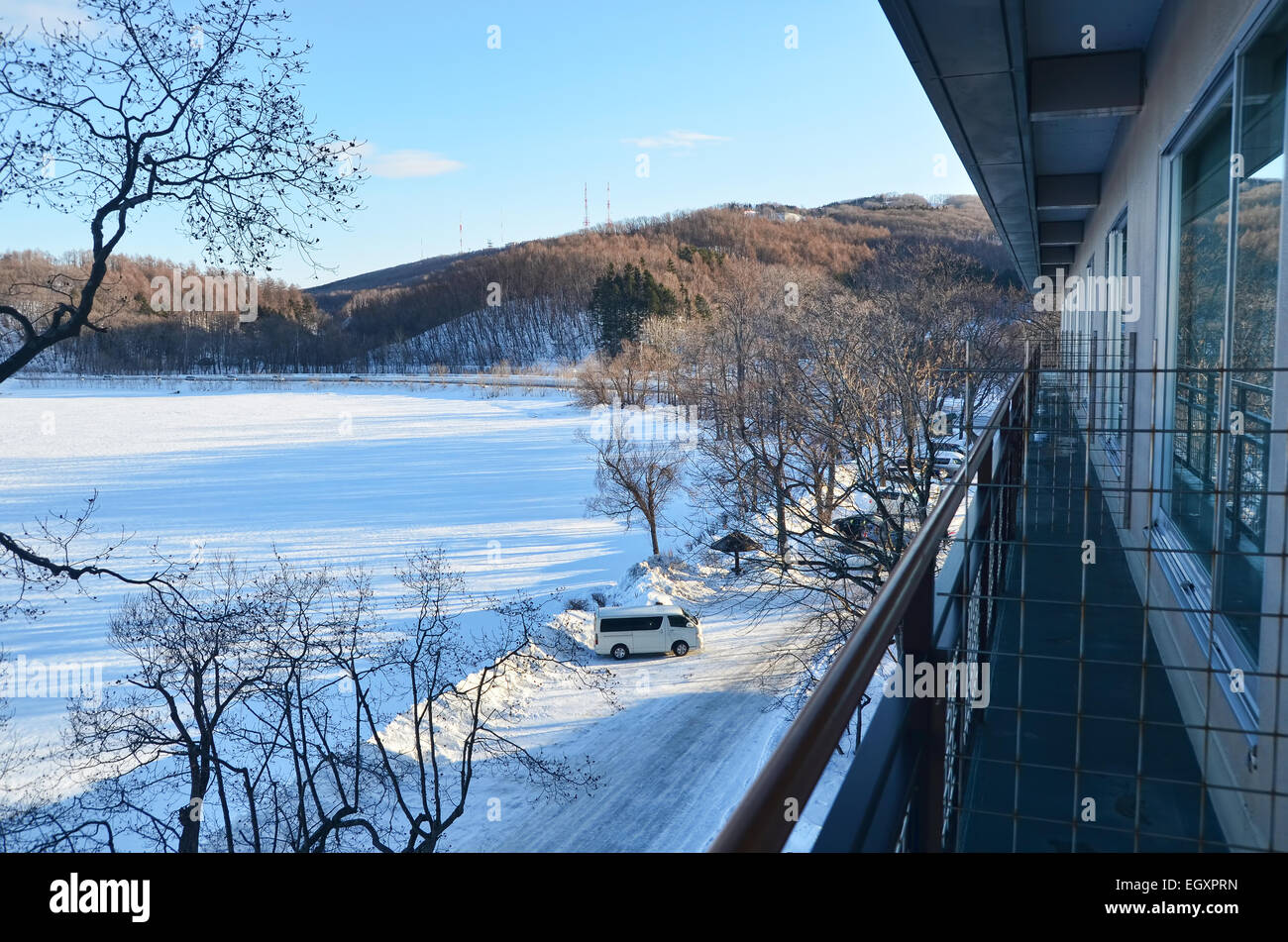 Balcony View From Hotel Window in Winter Stock Photo - Alamy