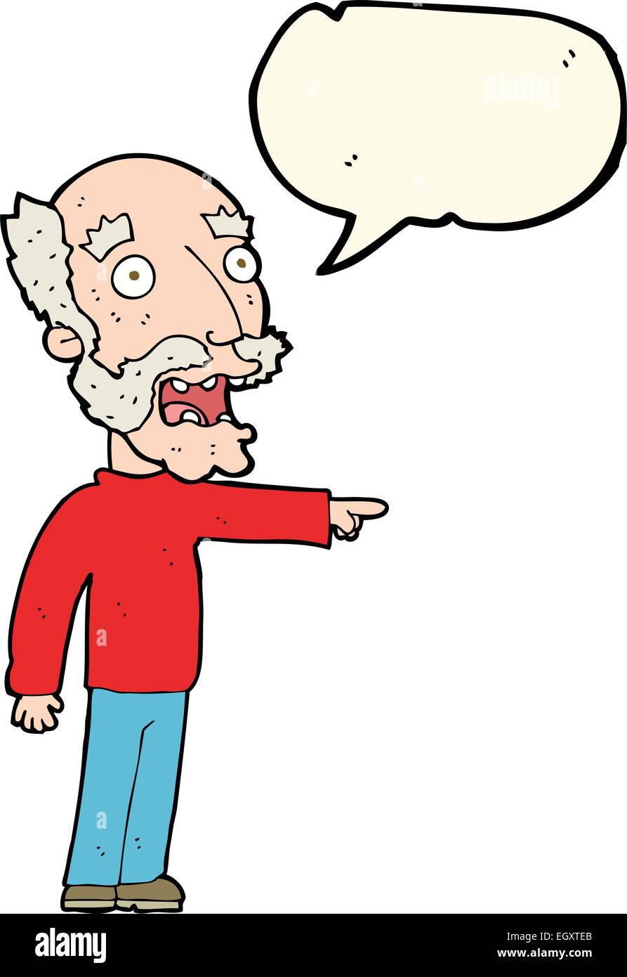 cartoon scared old man pointing with speech bubble Stock Vector Image ...