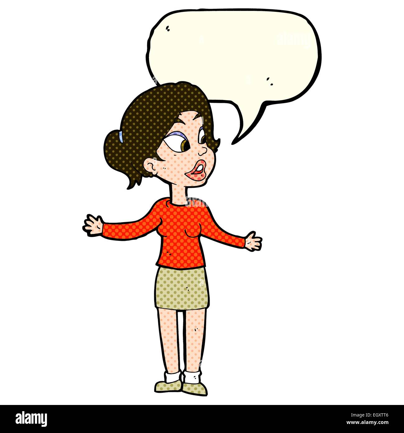 cartoon pretty woman explaining something with speech bubble Stock ...