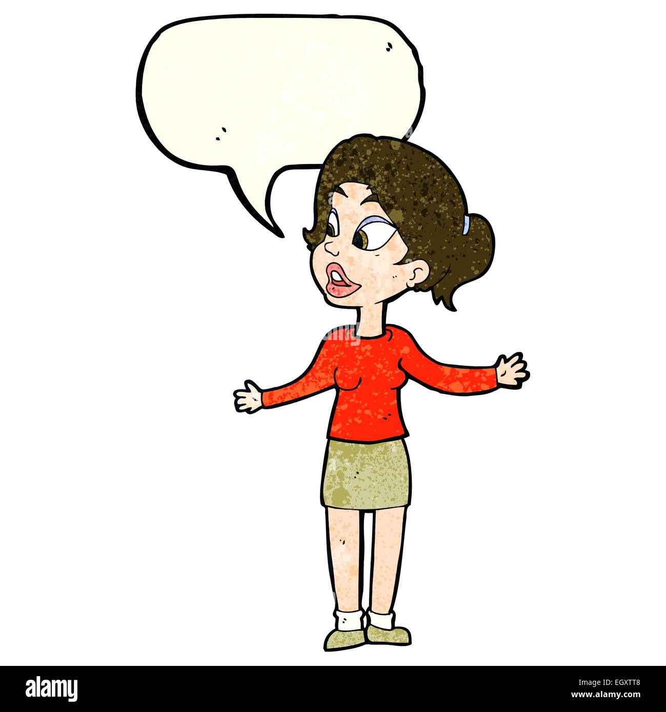 cartoon pretty woman explaining something with speech bubble Stock ...