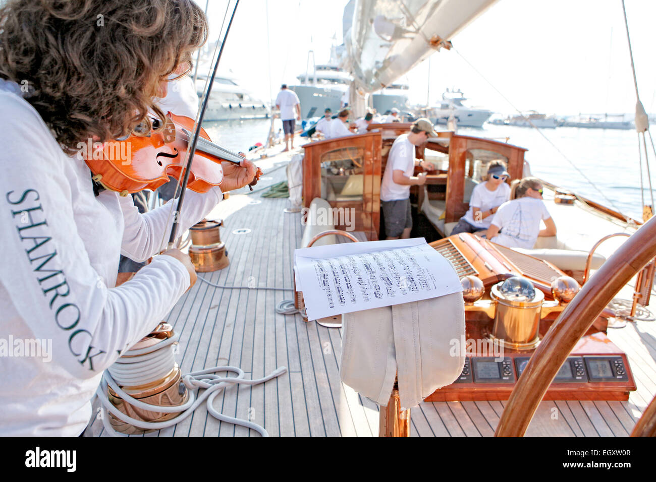 Onboard Shamrock V (JK3) during the Regates Royales in Cannes, France ...