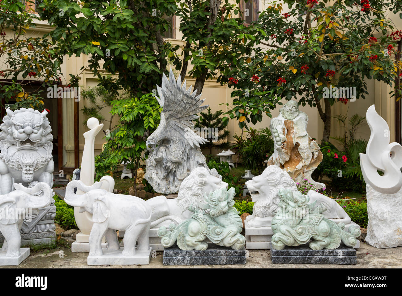 Sculptures at a marble factory near the quarries of the Marble ...