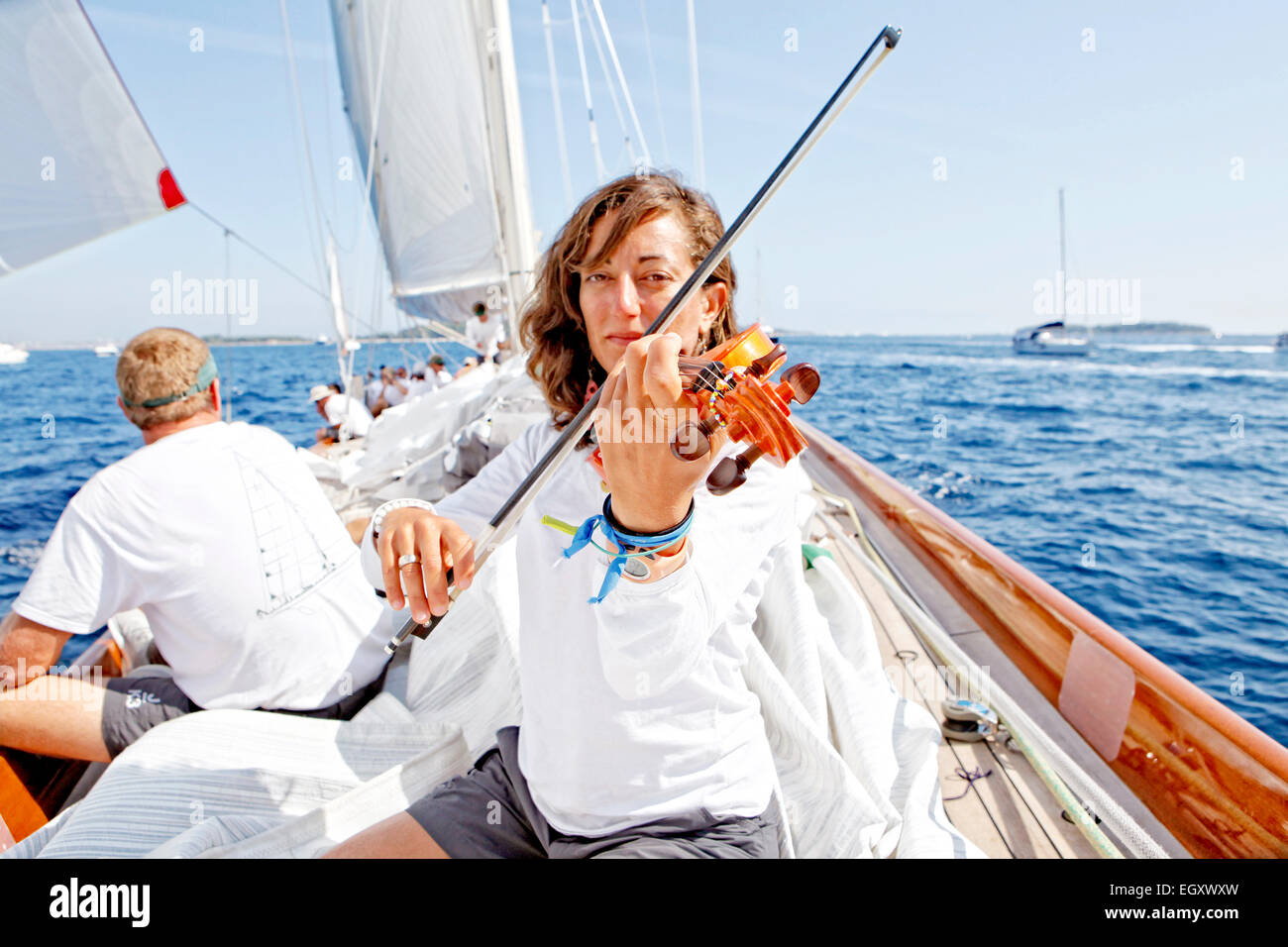 Onboard Shamrock V (JK3) during the Regates Royales in Cannes, France ...