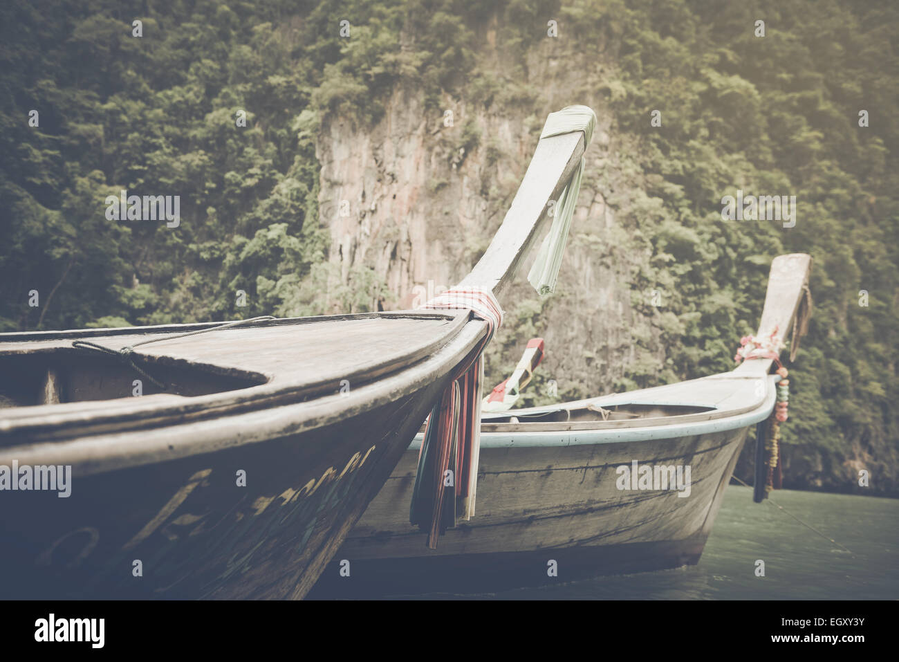 Traditional Long Boat in Thailand with Vintage Instagram Style Filter ...