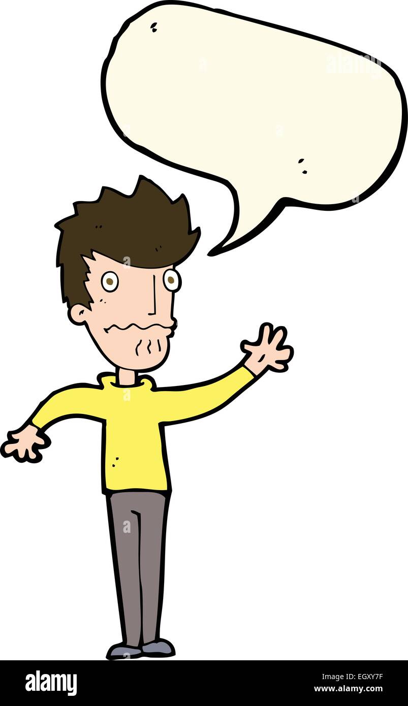 cartoon worried man reaching out with speech bubble Stock Vector Image ...