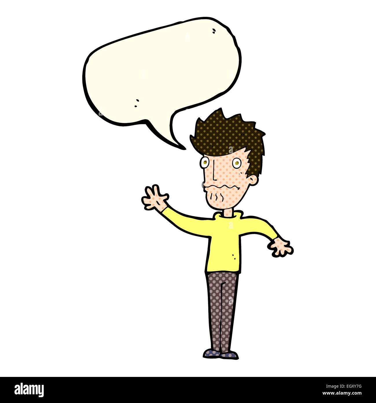 cartoon worried man reaching out with speech bubble Stock Vector Image ...
