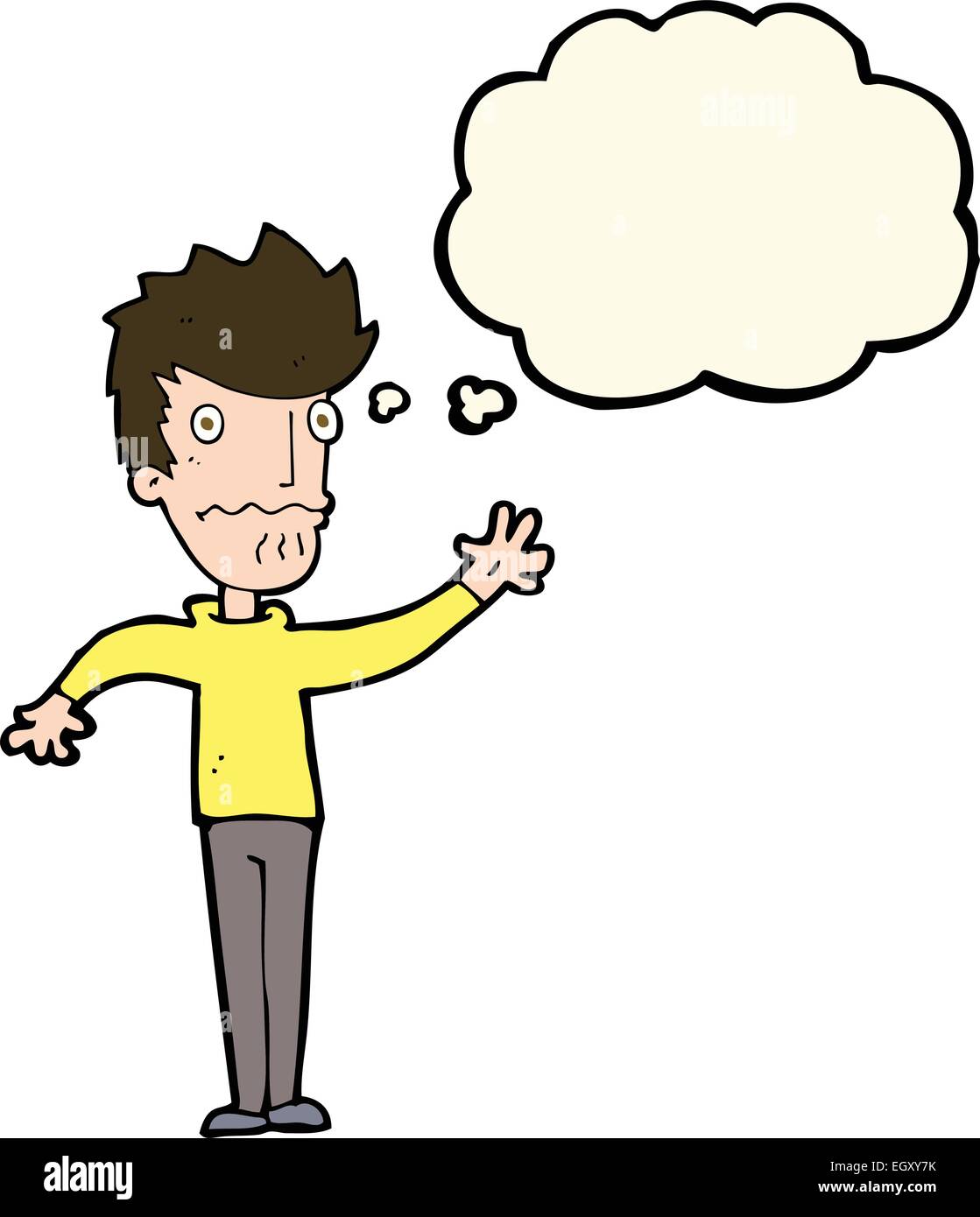 cartoon worried man reaching out with thought bubble Stock Vector Image ...