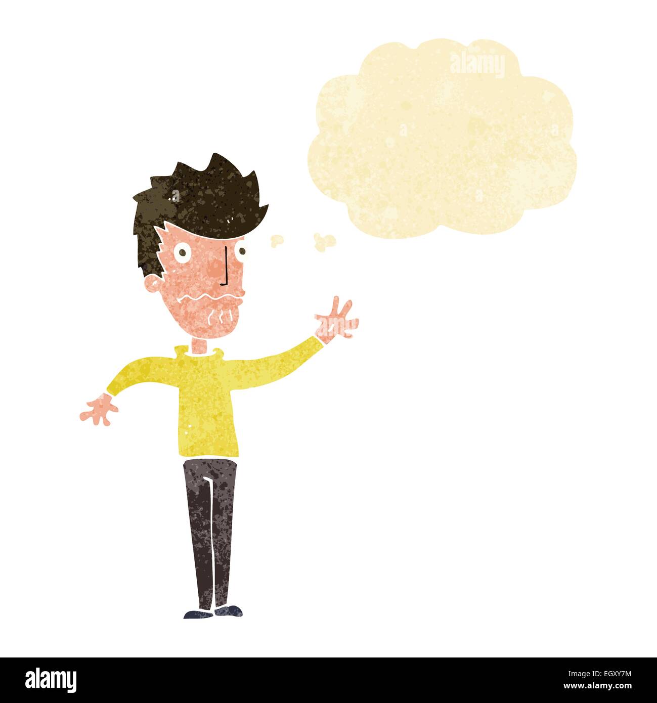 cartoon worried man reaching out with thought bubble Stock Vector Image ...