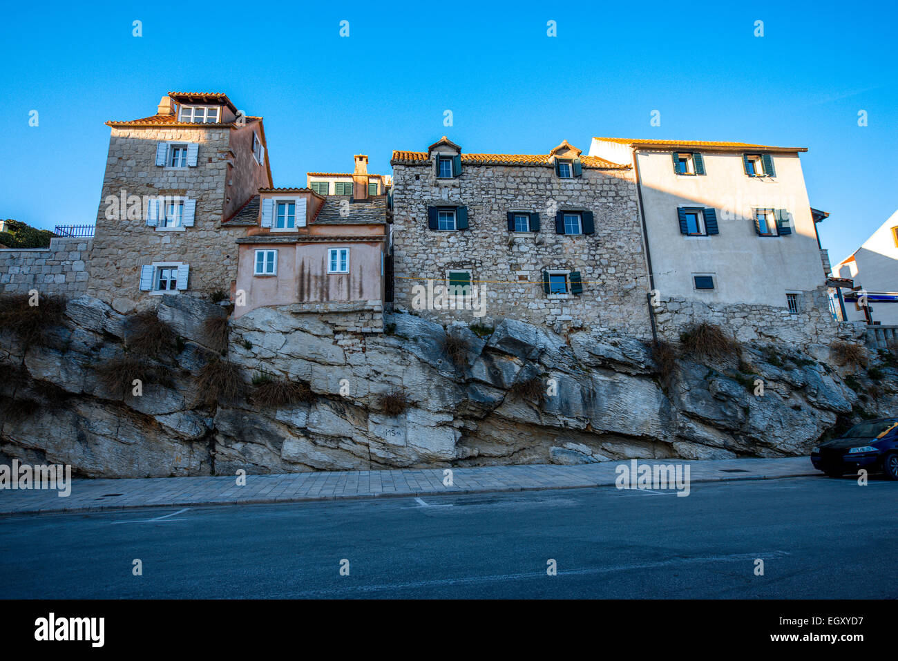 Ancient buildings facades on the rock in Split city centre ...