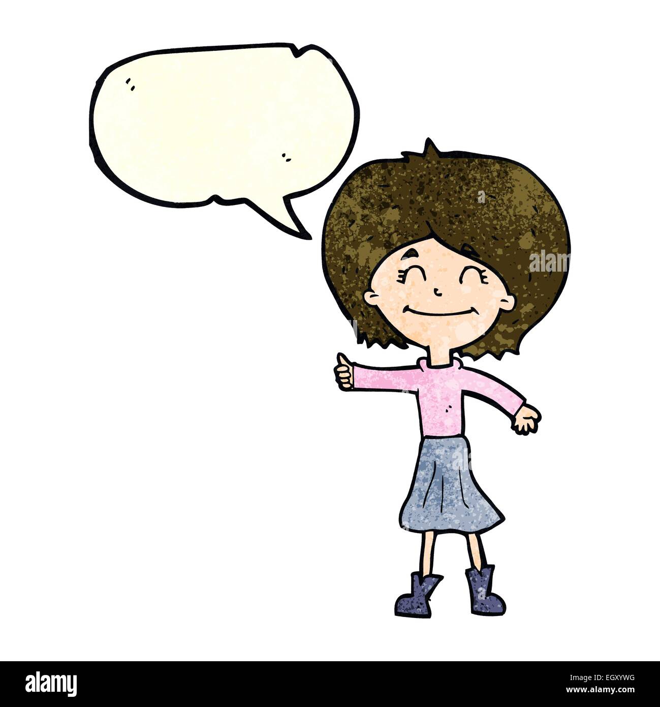 cartoon happy girl giving thumbs up symbol with speech bubble Stock ...