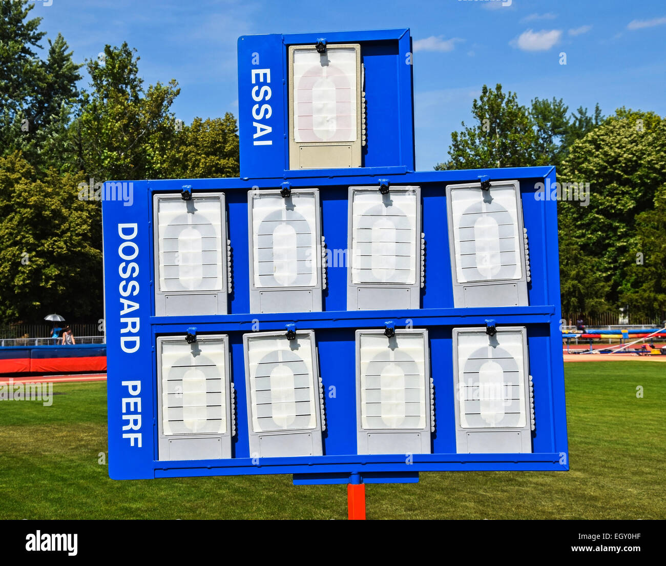 Scoreboard of the athletics sport track Stock Photo - Alamy