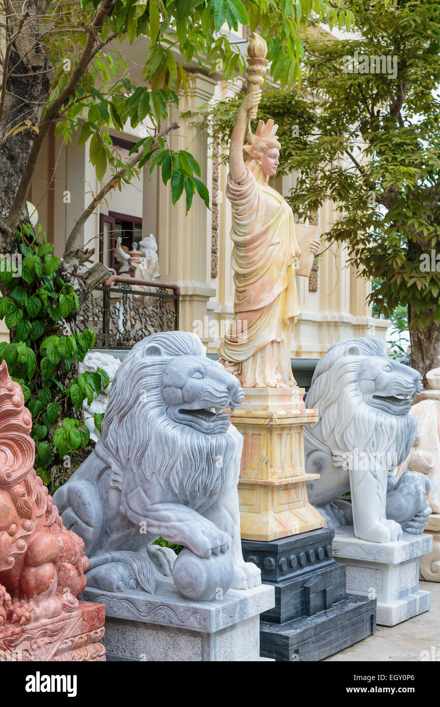 Sculptures at a marble factory near the quarries of the Marble ...