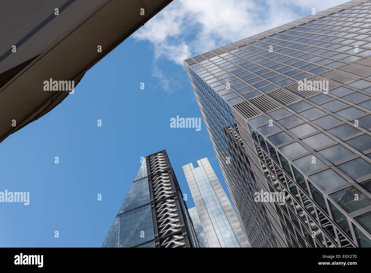 Looking skywards up at the office buildings in the city of London Stock ...