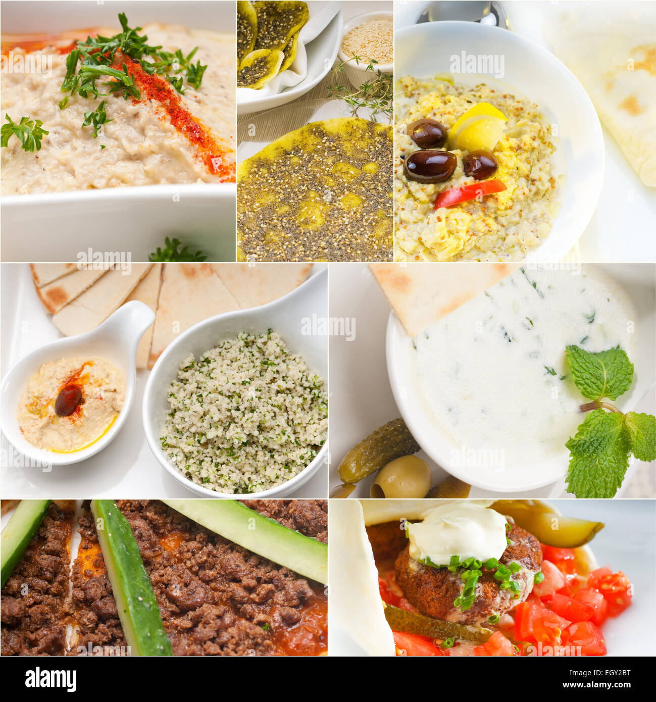 Arab middle eastern food collage collection on white frame Stock Photo ...
