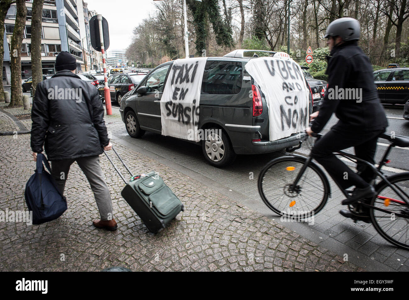 Taxi drivers block access to European institutions as they hold the ...