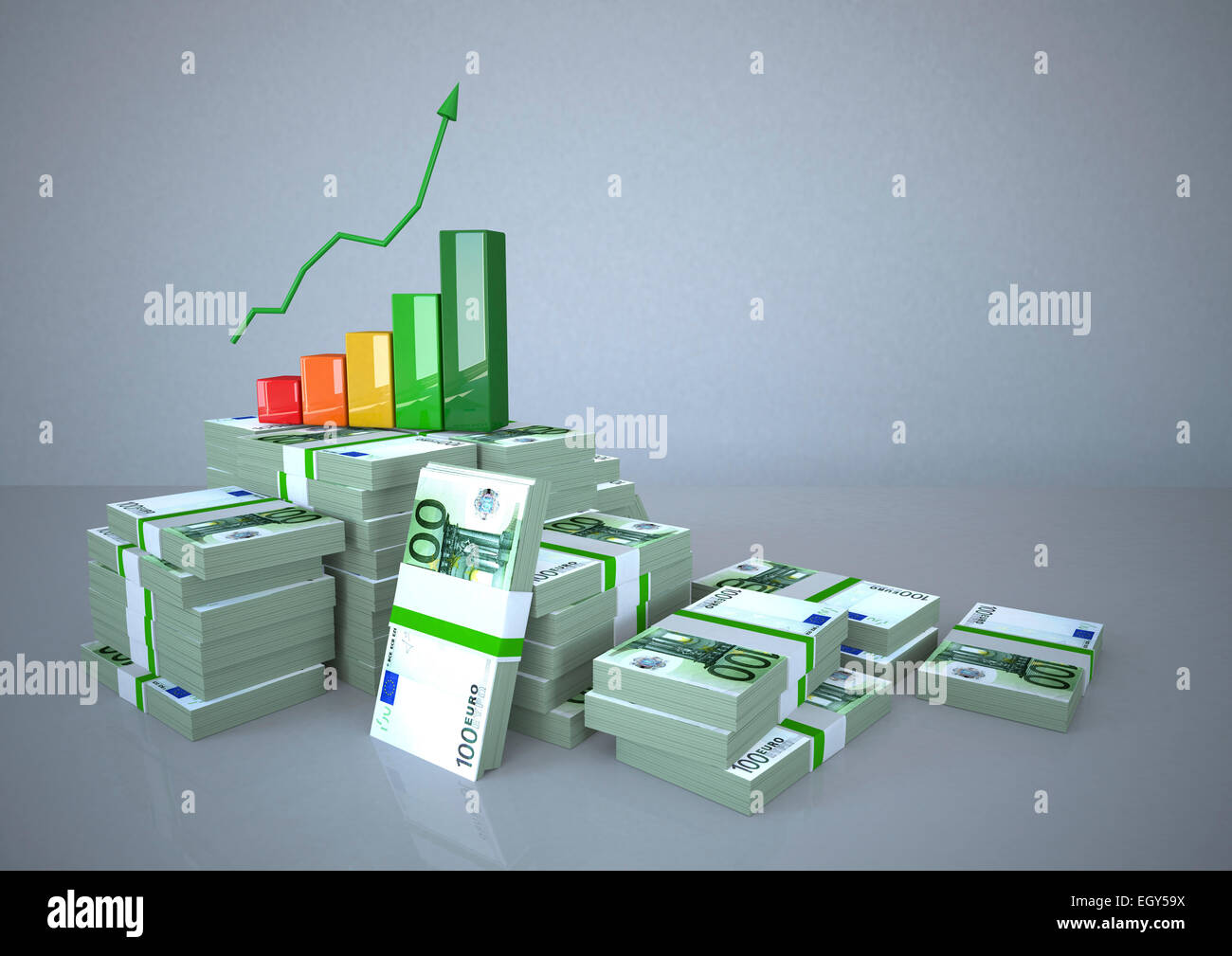 Chart with ascending graph on stack of money bundles Stock Photo - Alamy