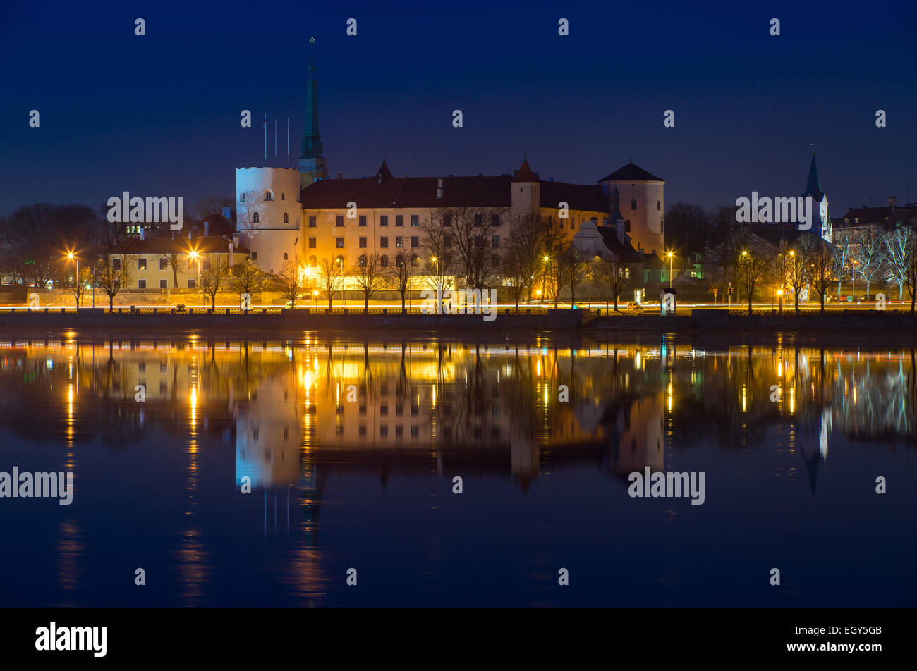 Riga, Latvia. Panoramic view to old Riga. Night view Stock Photo - Alamy