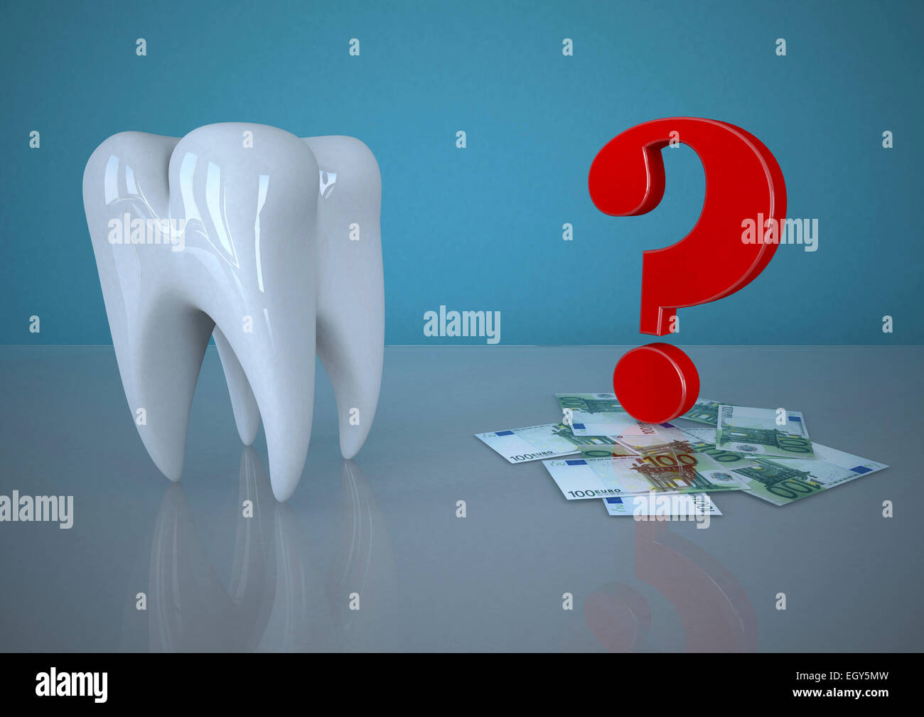 Tooth and question mark on euro notes Stock Photo - Alamy