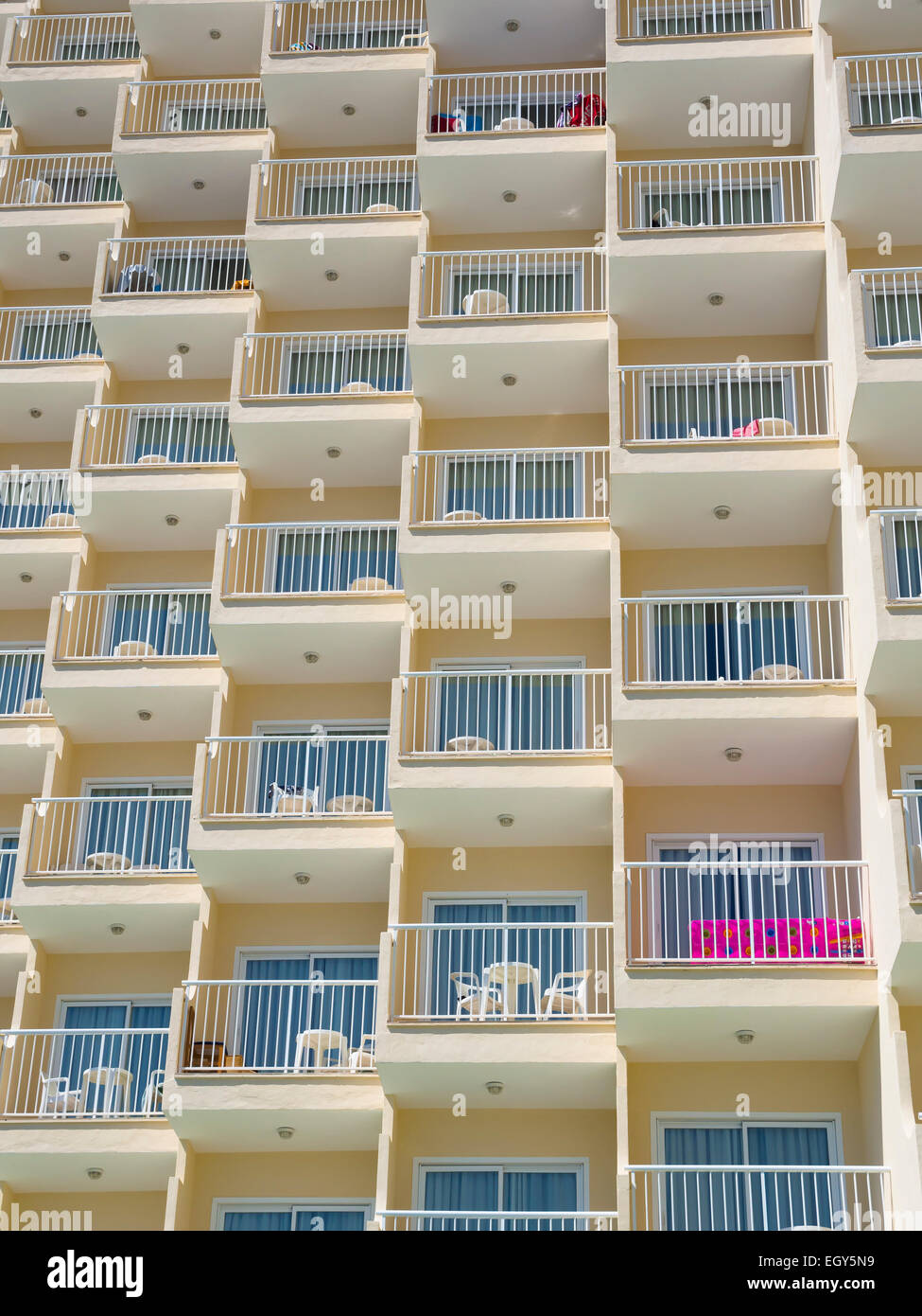 Spain, Baleares, Mallorca, rows of balconies of a hotel Stock Photo - Alamy