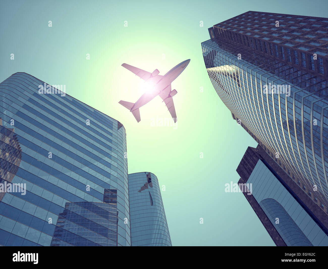 3d image of airplane and tall skyscraper Stock Photo - Alamy