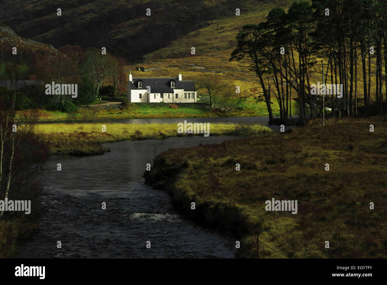 UK, Scotland, Highlands, house by the river Stock Photo - Alamy