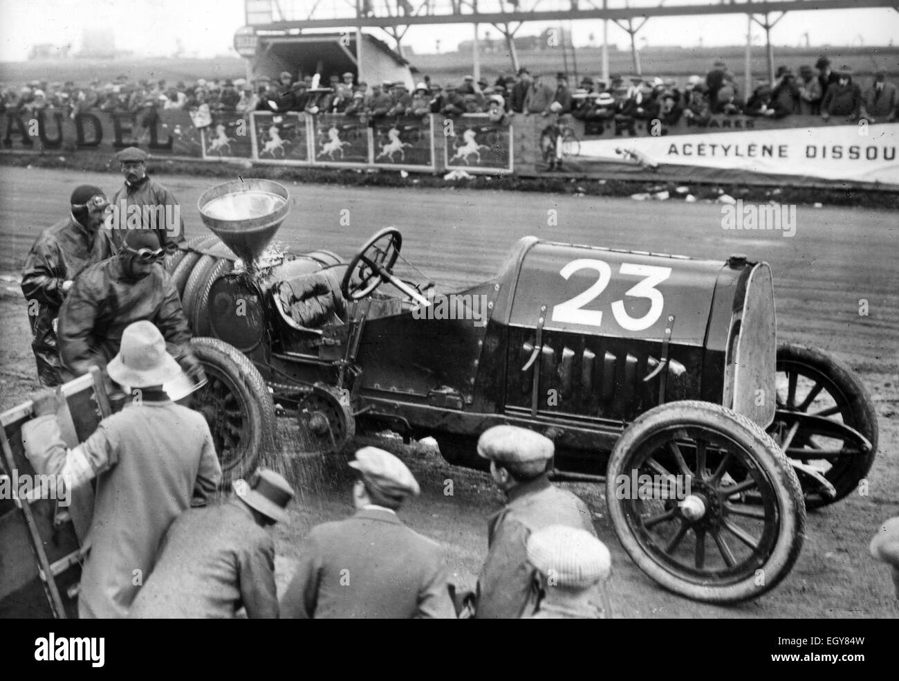 1908 FRENCH GRAND PRIX at Dieppe. Refuelling Benz No 23 driven by Rene ...