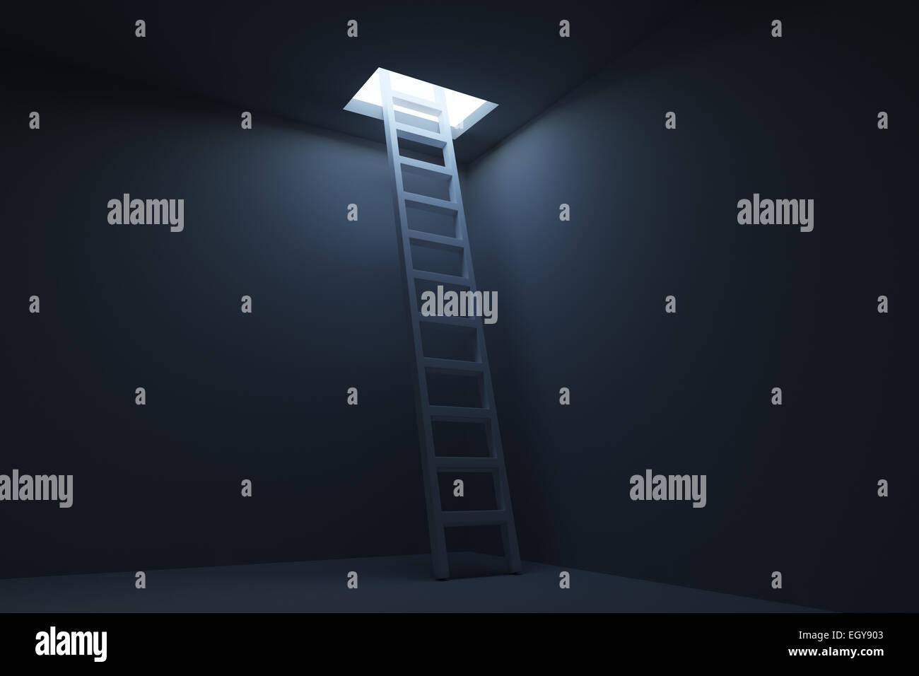 Exit ladder from the dark room. Exit way concept Stock Photo - Alamy