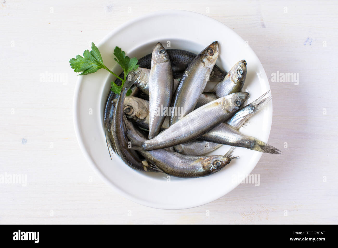 Sprat in the plate top view Stock Photo - Alamy