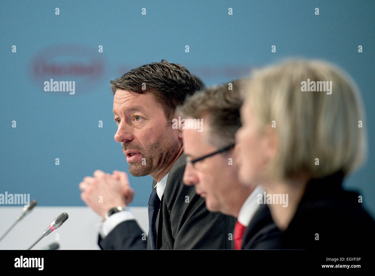 The CEO of Henkel, Kasper Rorsted (L-R), CFO Carsten Knobel, and ...