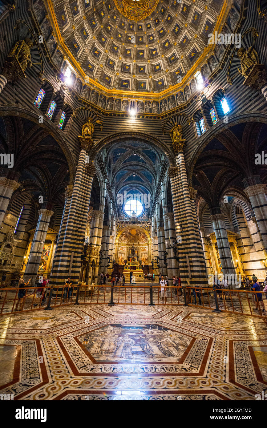 Interior with with mosaic floors, dome and ornate ceiling, Siena ...