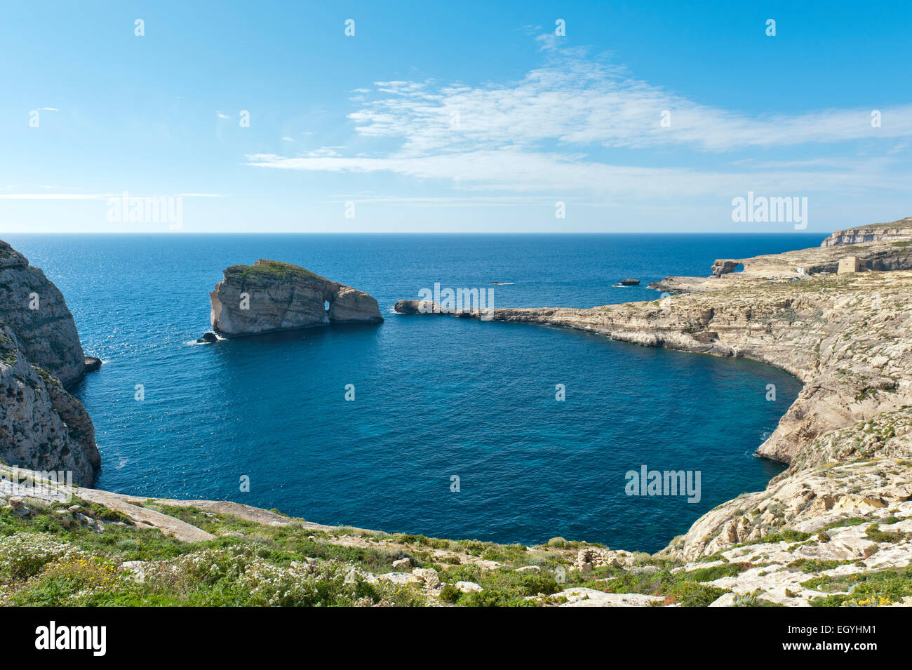 Bay with Fungus Rock and the Azure Window, limestone known as Lower ...