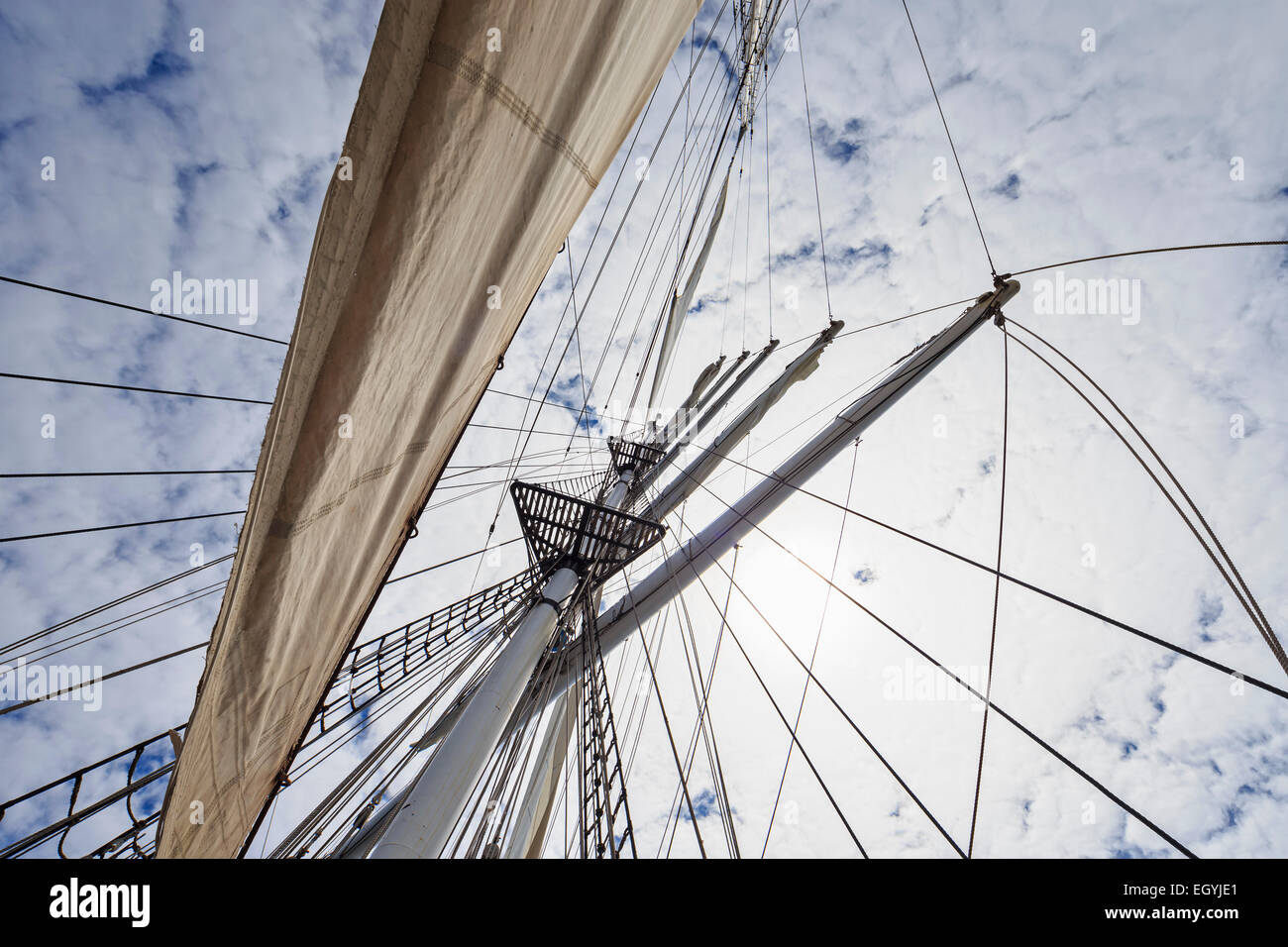 Rigging with sail of a sailing ship Stock Photo - Alamy