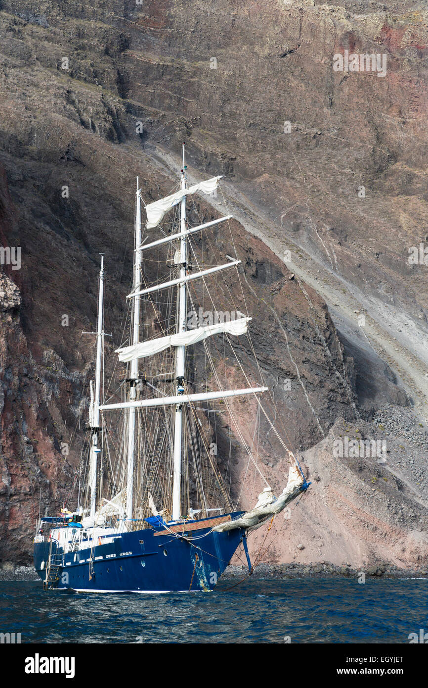 Pacific Ocean, sailing ship at Isabela Island, Galapagos Islands Stock ...