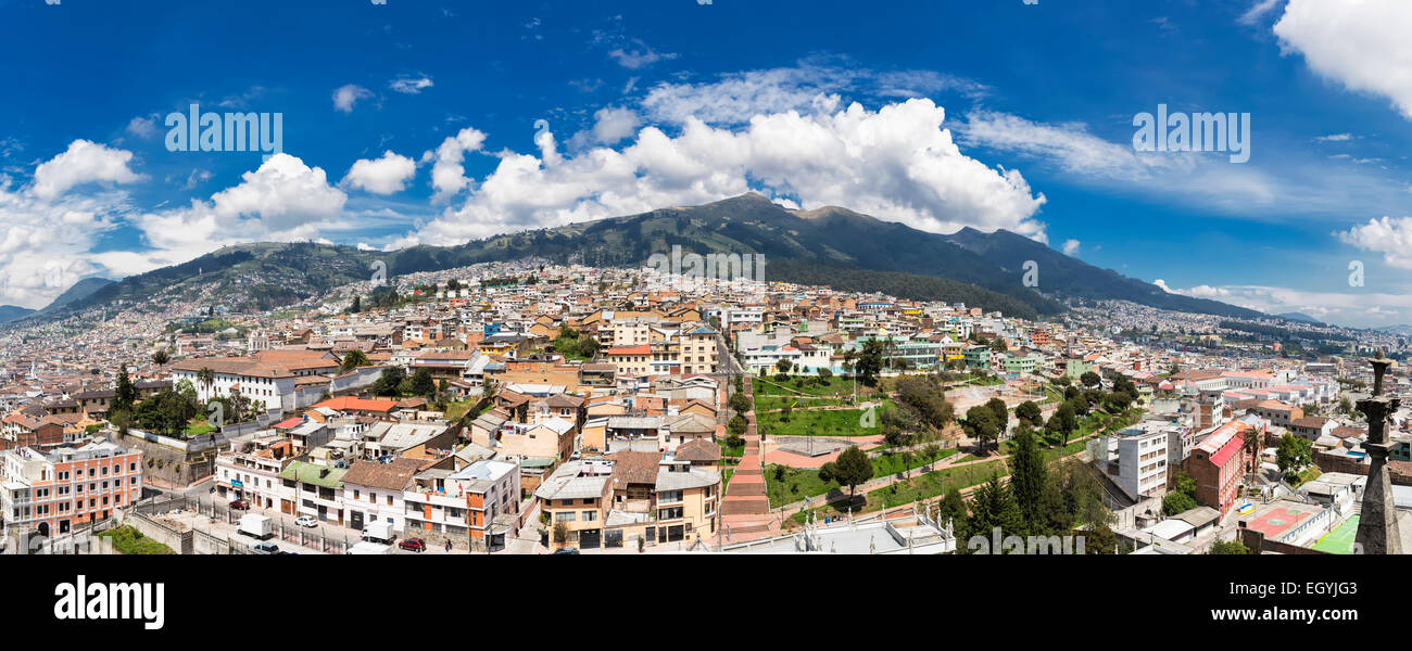 Ecuador, Quito, cityscape with old town and volcano Pichincha Stock ...