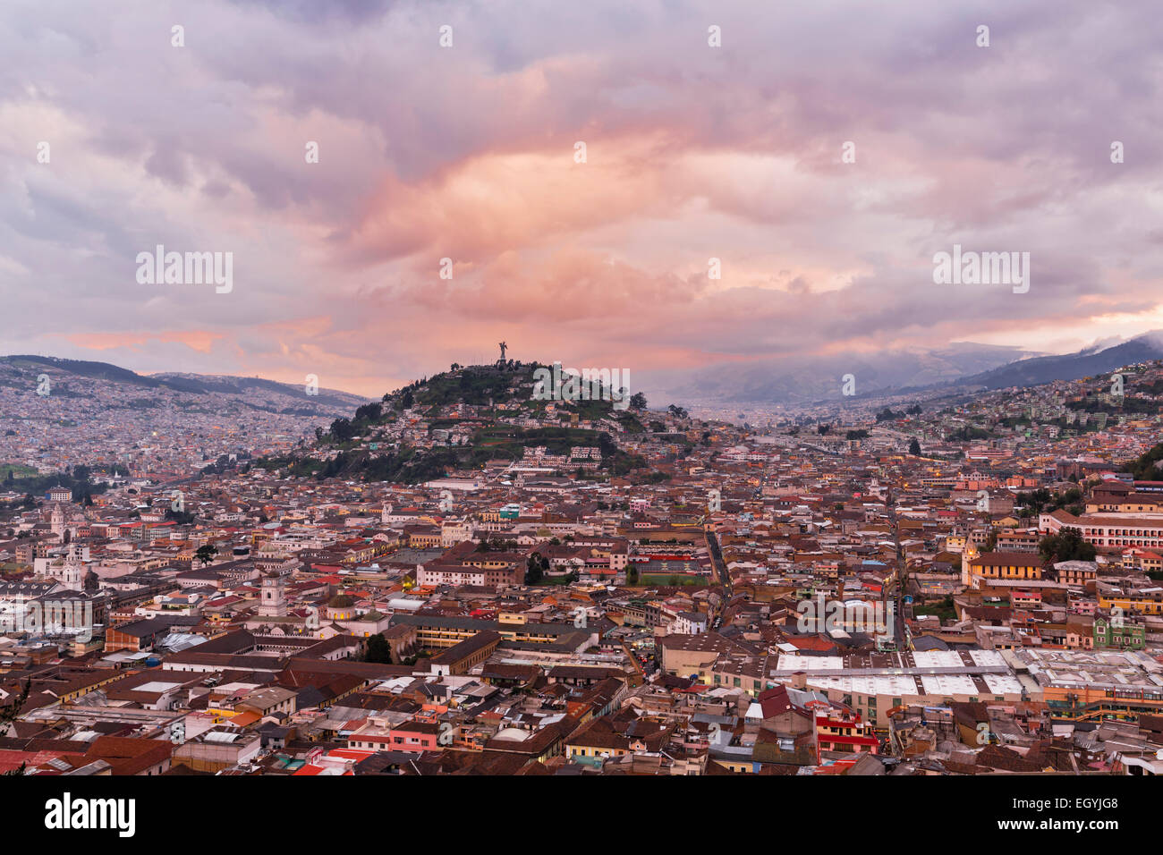 Ecuador, Quito, cityscape with El Panecillo at sunset Stock Photo - Alamy