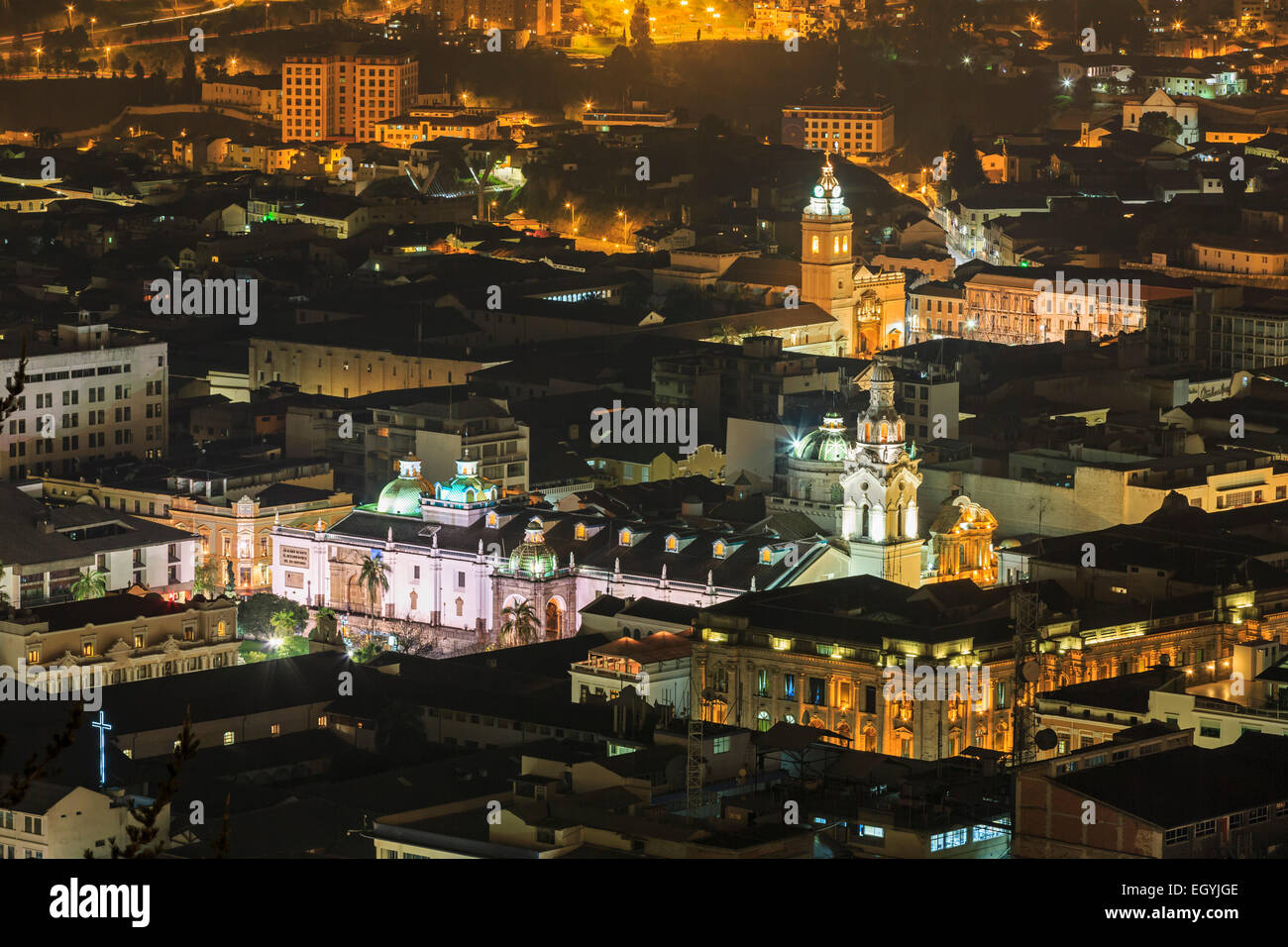 Ecuador, Quito, old town with Plaza de la Independencia at night Stock ...