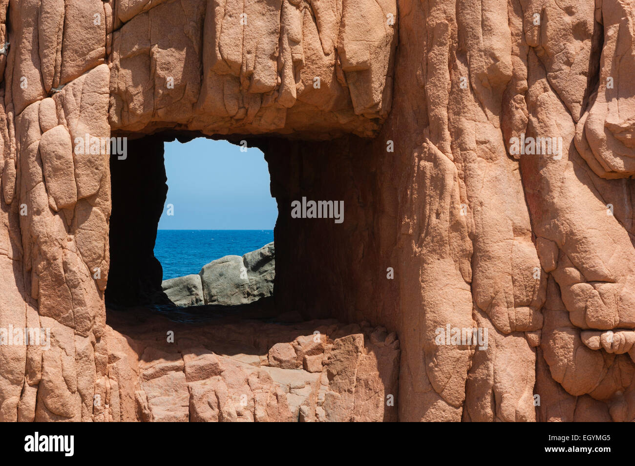 Italy, Sardinia, Tortoli, red rocks of Arbatax, cliffs of red Porphyry ...