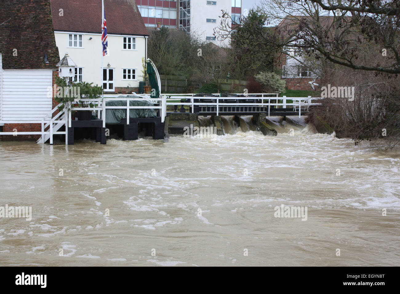 flood waters at Canes Mill in Bocking caused by heavy rains Stock Photo ...