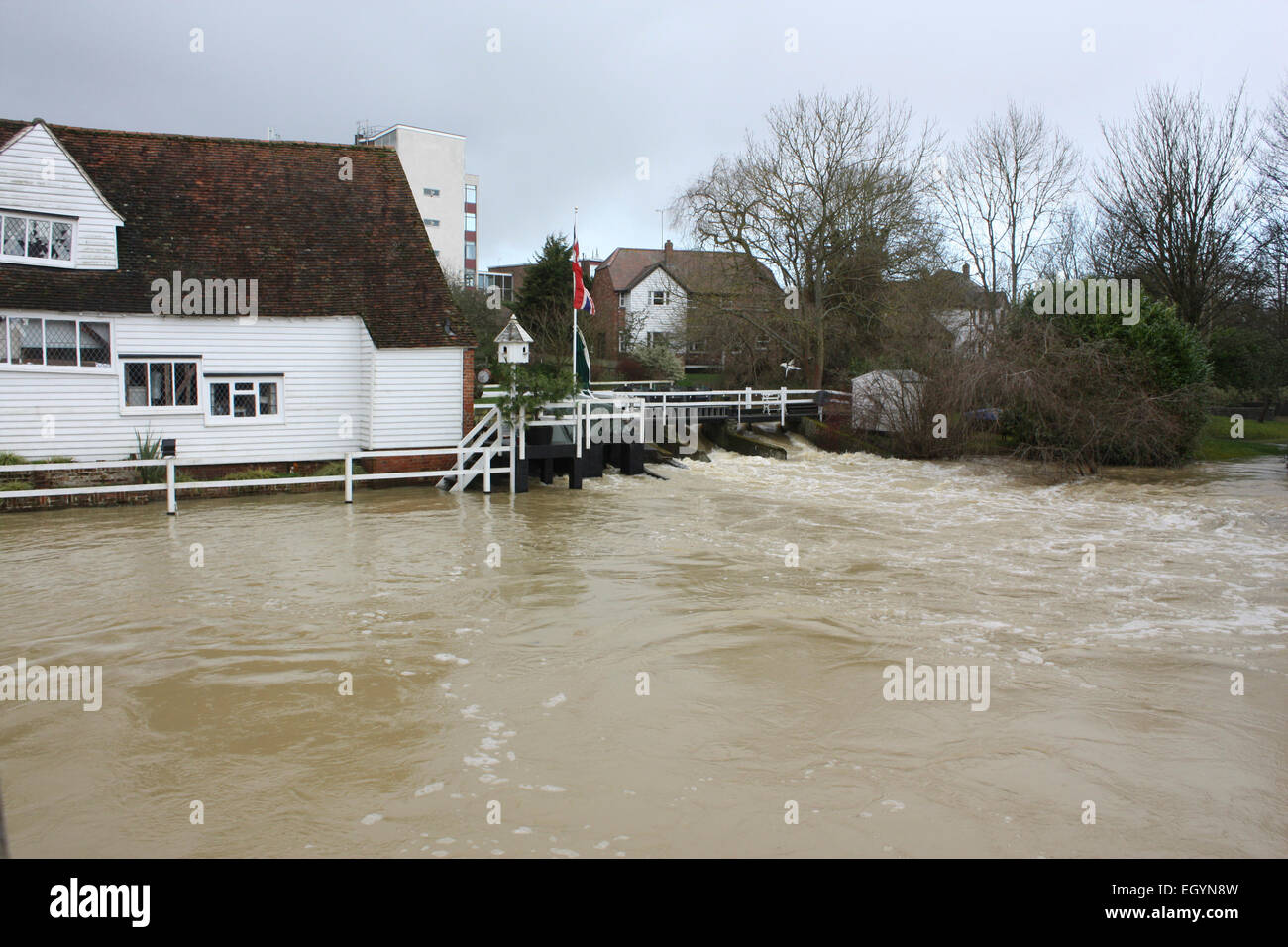 flood waters at Canes Mill in Bocking caused by heavy rains Stock Photo ...