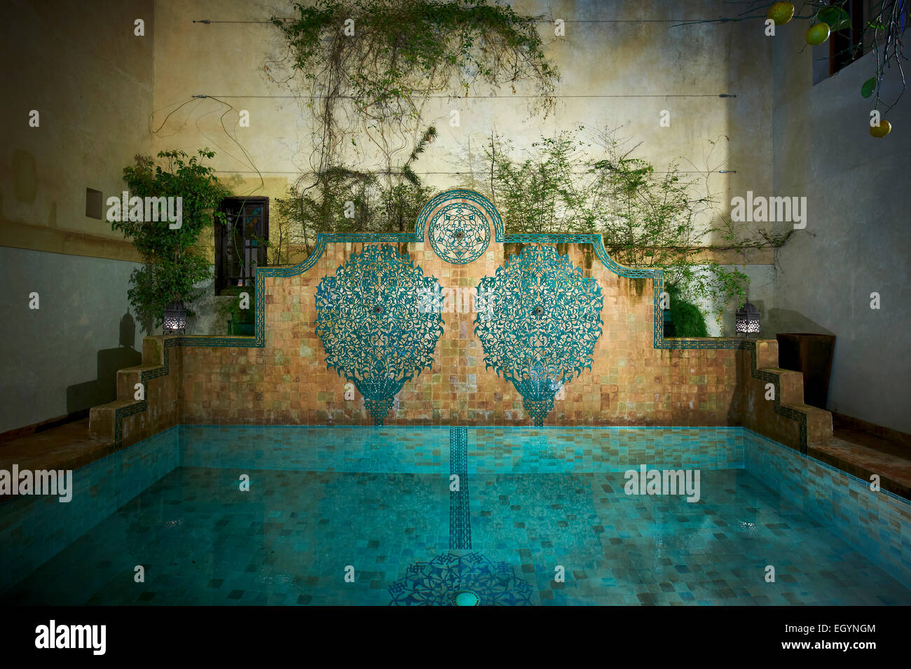 Morocco, Fes, Hotel Riad Fes, pool by night Stock Photo - Alamy